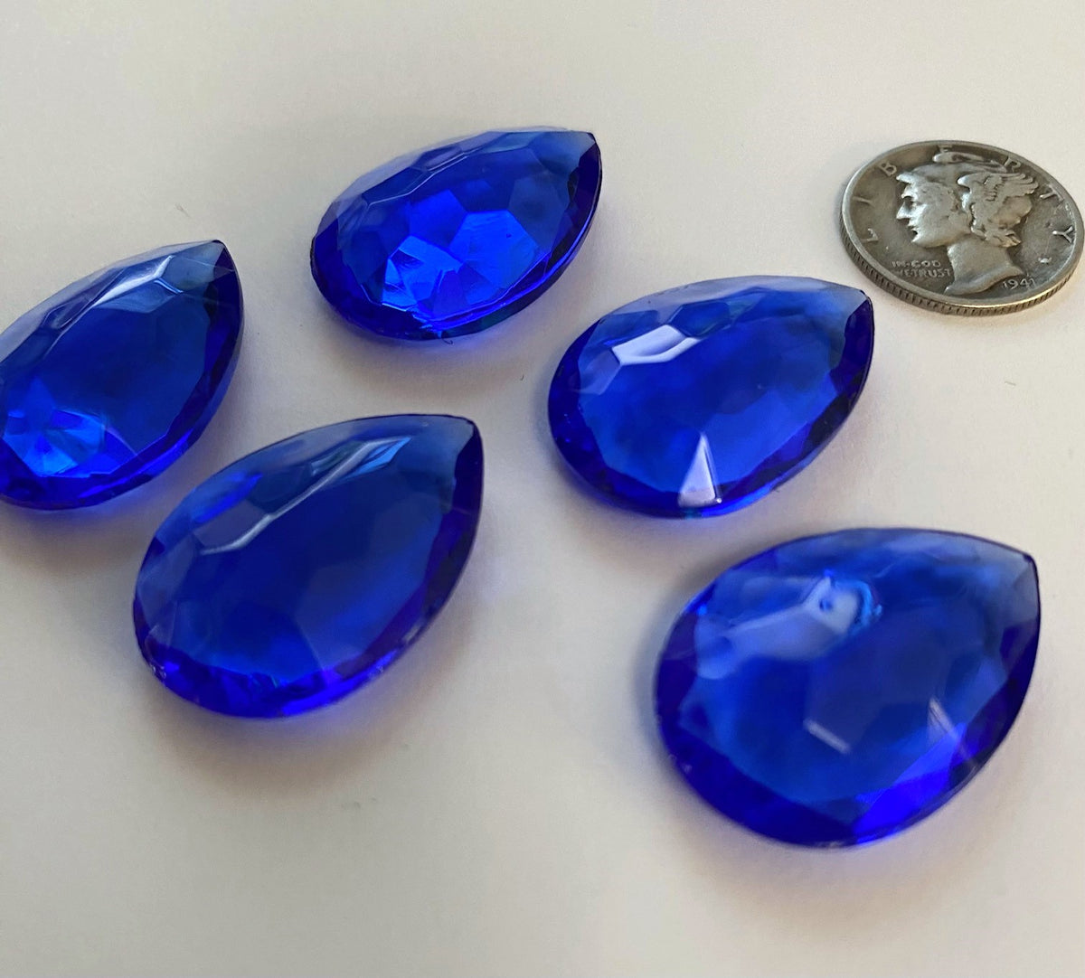 Vintage 25x18mm Sapphire Blue Pear Teardrop (5) Double Faceted Glass J ...