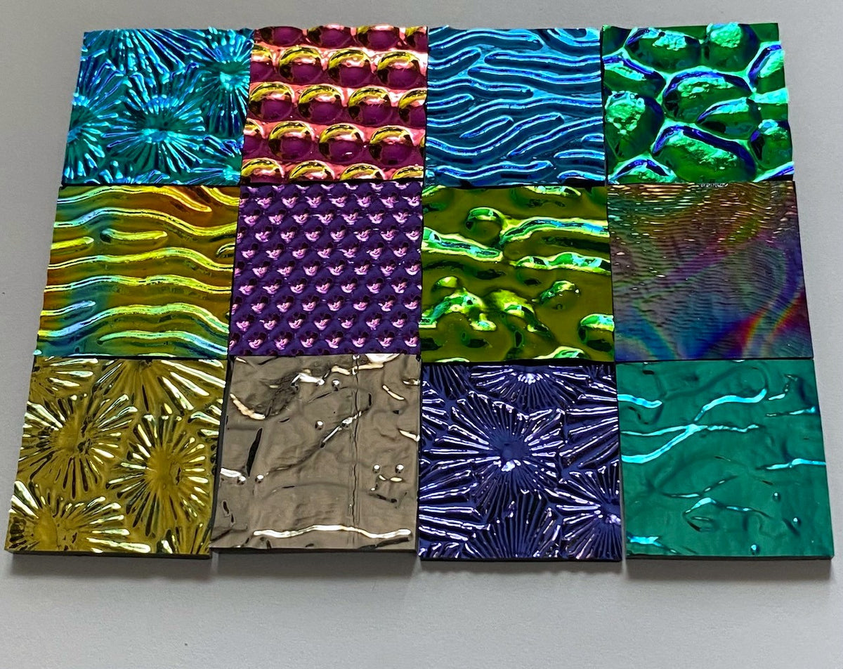 Twelve 1x1 Black and Clear 90 COE Dichroic Sampler Mix Glass Assortmen ...