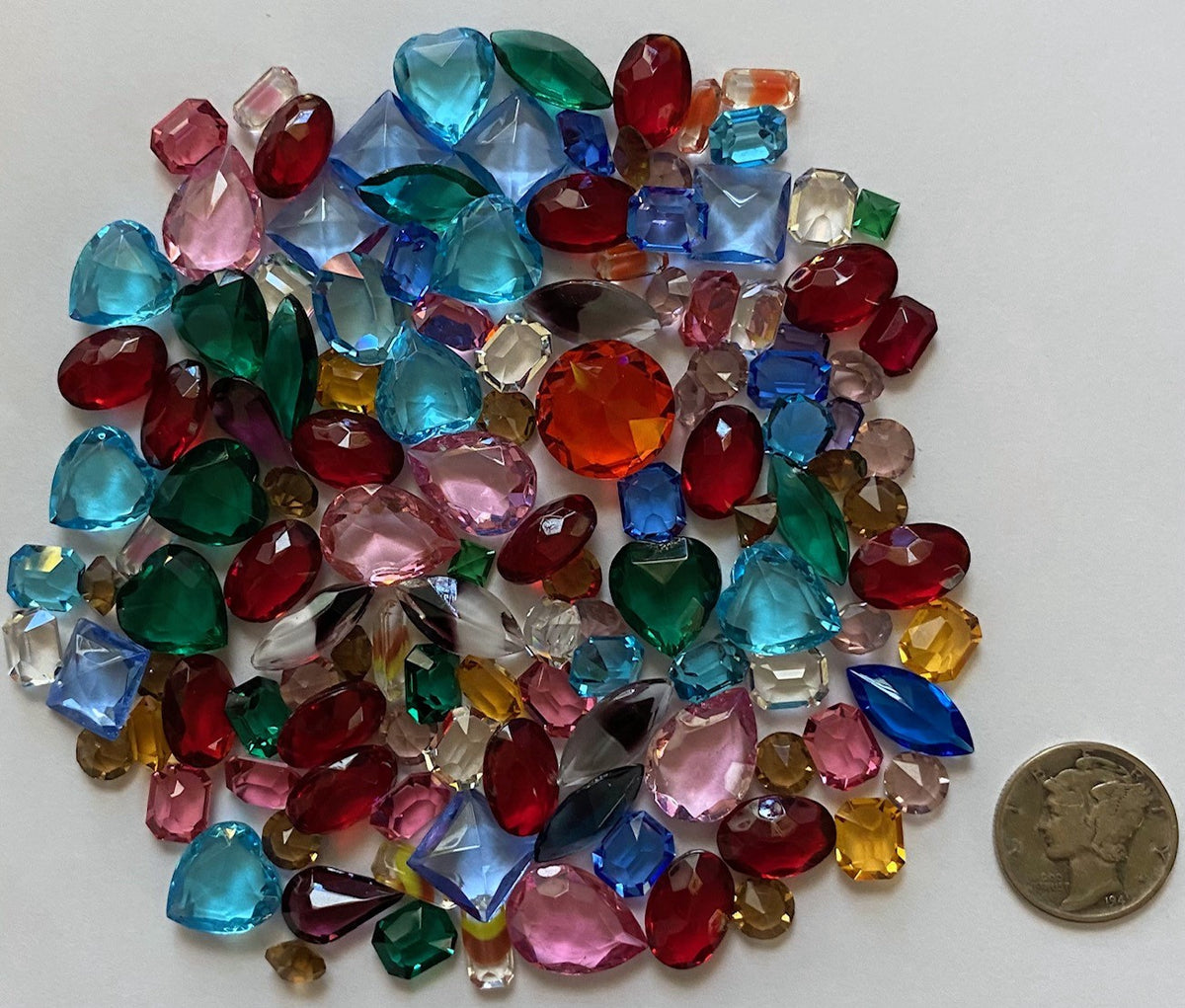 Small Two (2) Ounce Vintage Glass Jewel Assortment 4mm-14mm - Read des ...