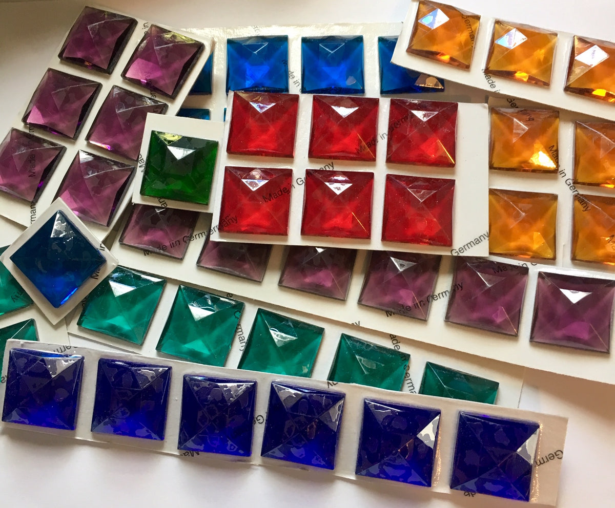 25mm Square Faceted Flat Back Glass Jewels for Stained Glass - 8 Color ...
