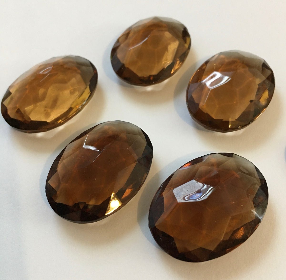 Vintage 30x22mm Dark Topaz Brown (5) Five Double Faceted Oval Glass Je ...